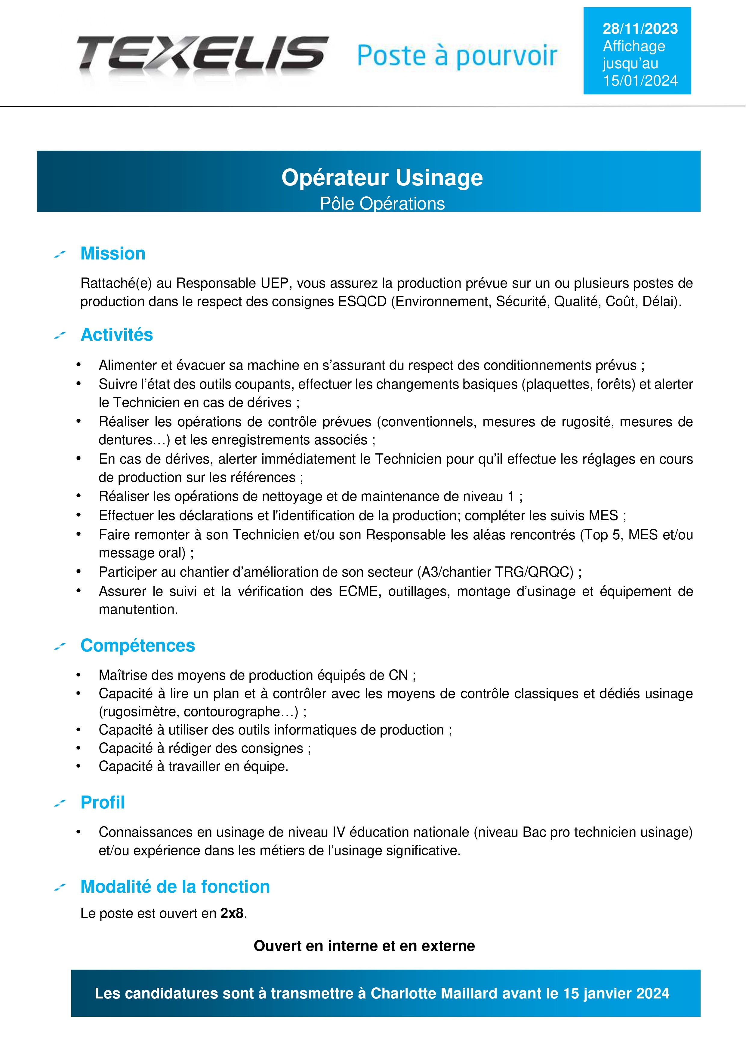 Opérateur Usinage - Texelis